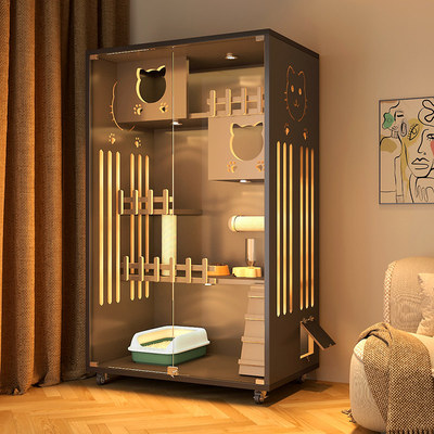 猫别墅猫笼子豪华木质猫舍玻璃门猫屋猫厕一体猫柜透气不占地猫窝