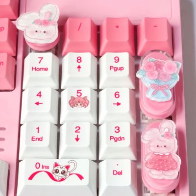 手工小兔子卡通数字区竖加号/竖enter回车机械键盘个性键帽粉色女