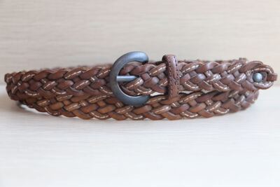 外贸欧美原单AE头层牛皮纯手工编织女士腰带打结真皮裙带复古棕潮