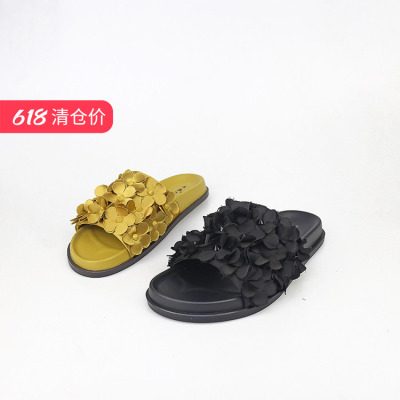 可媚真丝布碎花平底一字拖鞋女