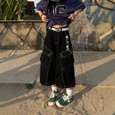 美式高街多口袋牛仔七分