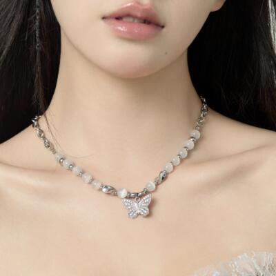 原创高级感猫眼石蝴蝶锁骨链