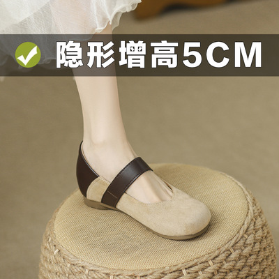 内增高5CM单鞋女扣豹纹玛丽珍鞋轻便百搭圆头新款2026年时尚批发