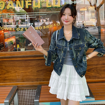 现货美洋新款上市爆款春秋时尚破洞牛仔短外套设计休闲通勤上衣