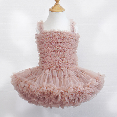 女童宝宝公主蓬蓬蛋糕纱裙周岁生日礼服奶茶色tutu连衣裙凸凸可爱