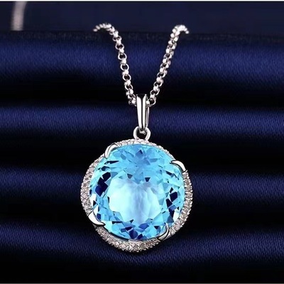 2512【欧美热销】925纯银时尚天蓝色托帕石宝石三件套首饰 一套