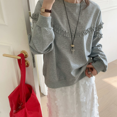 OMELET蛋卷-26年早春韩系简约百搭减龄圆领拼花边卫衣