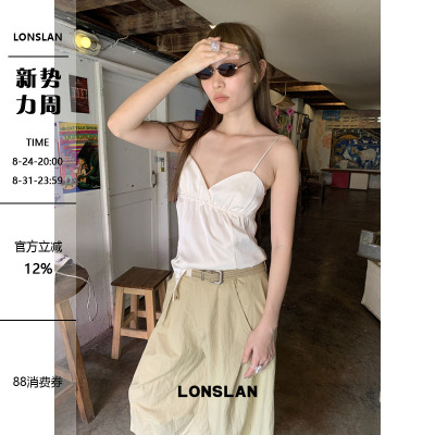 LONSLAN 2026SUMMER 缎面光泽蝴蝶结下摆不规则设计吊带背心