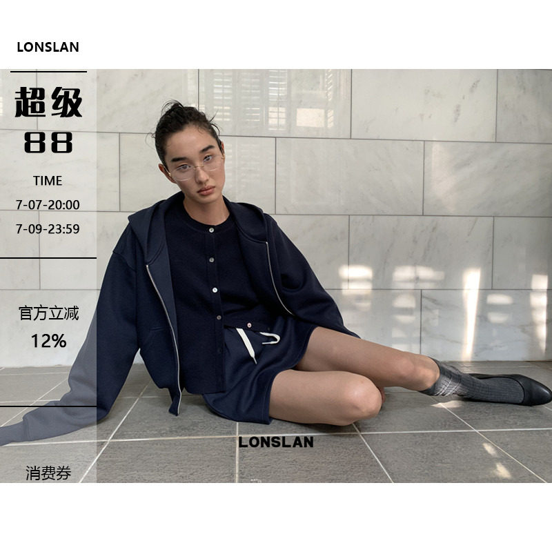 LONSLAN2025早秋新款 连帽拉链卫衣+绑带短裙套装