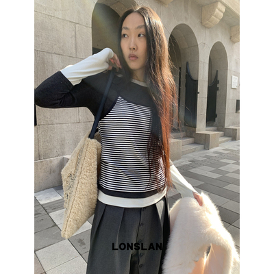 LONSLAN 25AW 12.8  00:00NEW 拼色条纹 两件套长袖打底T