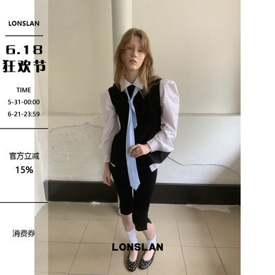 LONSLAN25SUMMER 3.20 20:00NEW黑色收腰西装背心