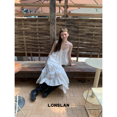 LONSLAN 2026SUMMER春夏新款 蕾丝花边吊带+绑带大摆半裙套装