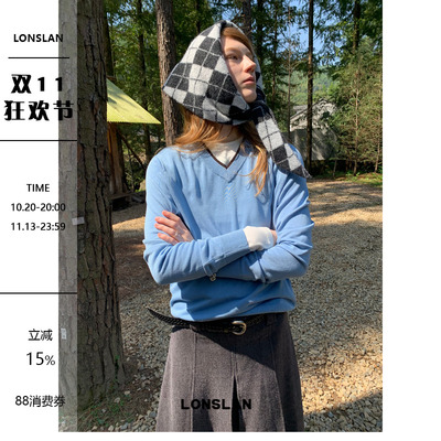 LONSLAN 26WINTER 10.20NEW20:00拼色V领长袖针织打底