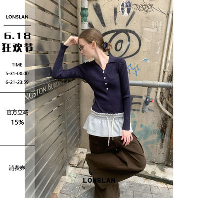 LONSLAN24WINTER 11/30 20:00NEW 针织拼接绑带短裙假两件
