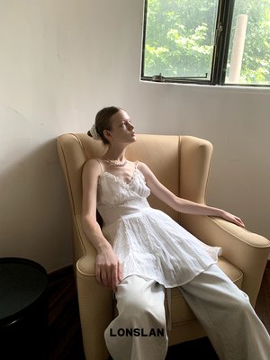 LONSLAN 2024SUMMER5/31 20:00NEW 缎面花边收腰吊带短裙连衣裙