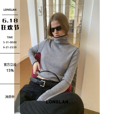 LONSLAN 24WINTER 11/10 20:00NEW 拼色线条羊毛针织高领打底