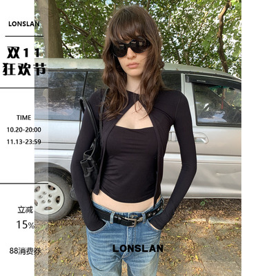 LONSLAN 26AW 秋冬新款一粒扣开衫+x背心套装两件套