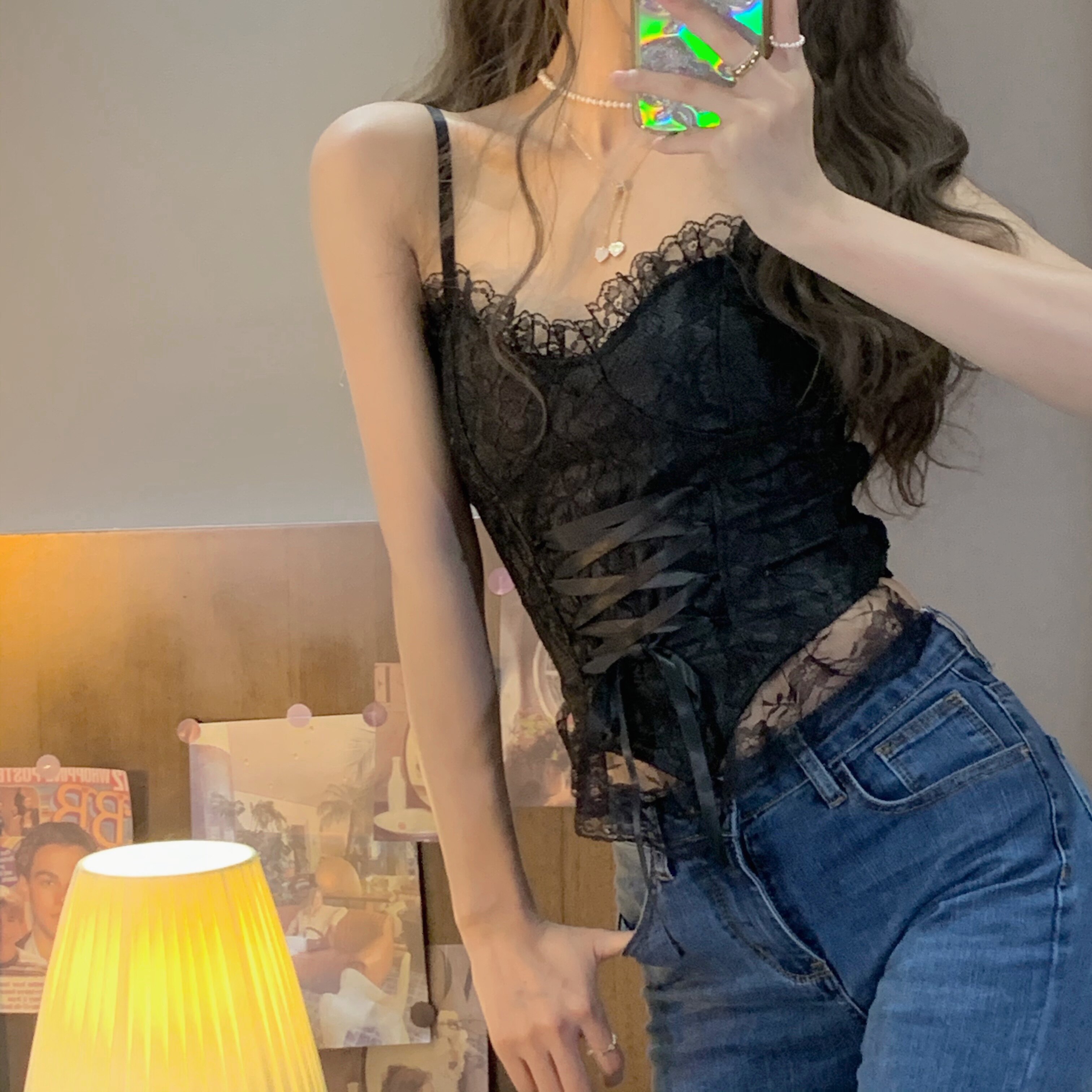 蕾丝吊带小背心女春夏新款大码胖mm性感别致外穿内搭打底衫上衣潮