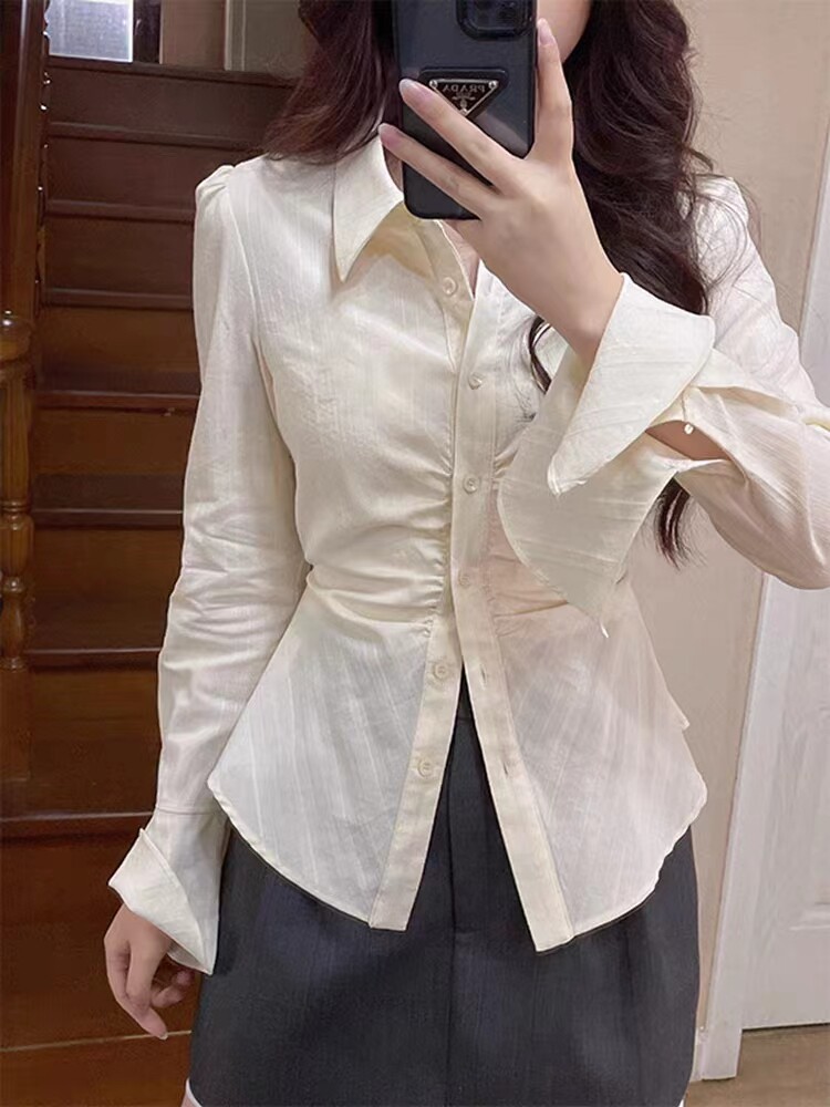 大码胖妹妹绑带收腰衬衫女春夏新款设计感修身显瘦衬衣防晒上衣潮