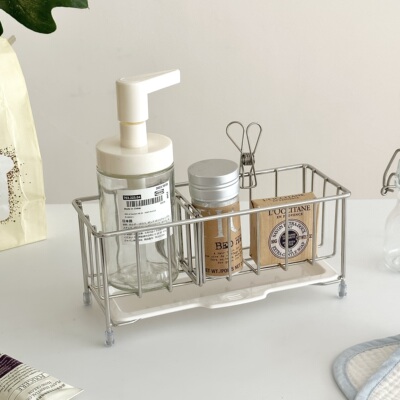 简约风日系厨房海绵刷子洗洁精沥水置物架风干抹布架洗手台杂物盒