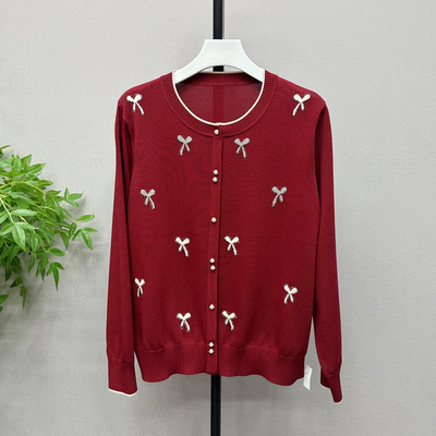 2026春圆领小花女上衣毛衣套头冰麻长袖针织衫打底衫上衣2682H