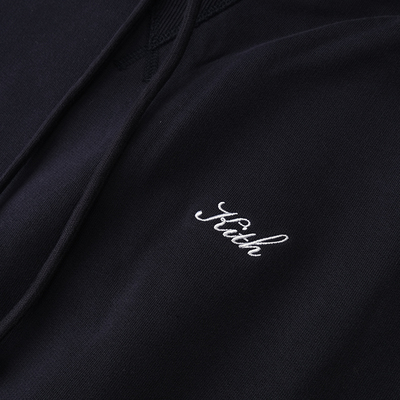 kith水洗做旧深蓝色手写刺绣经典字母logo标志连帽套头卫衣帽衫