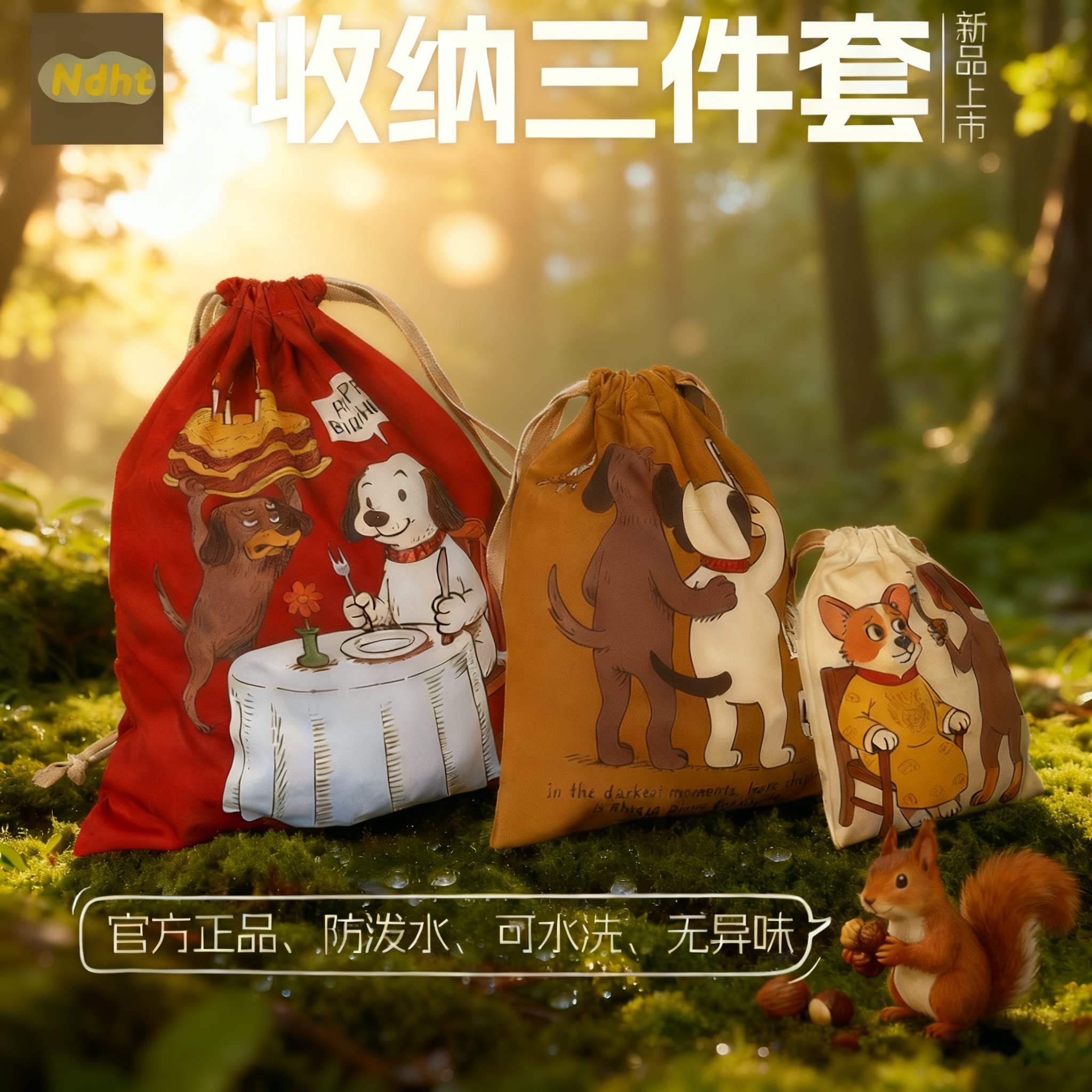 Ndht新品Disi狗好朋狗收纳袋三件套装抽绳防水脏衣袋耐磨旅行分类