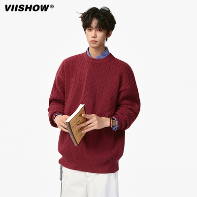 VIISHOW本命年麦穗纹圆领毛衣男冬季百搭针织衫复古休闲情侣内搭