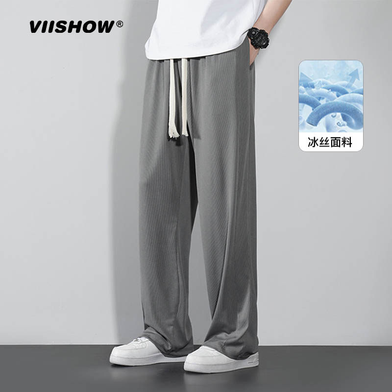 VIISHOW夏季速干冰丝薄款男休闲裤垂感直筒运动男士潮流小西裤