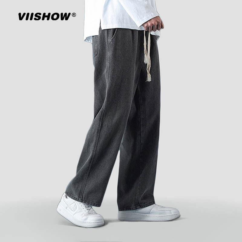VISHOW男装牛仔裤男士2024秋季潮牌ins百搭直筒宽松阔腿长裤子