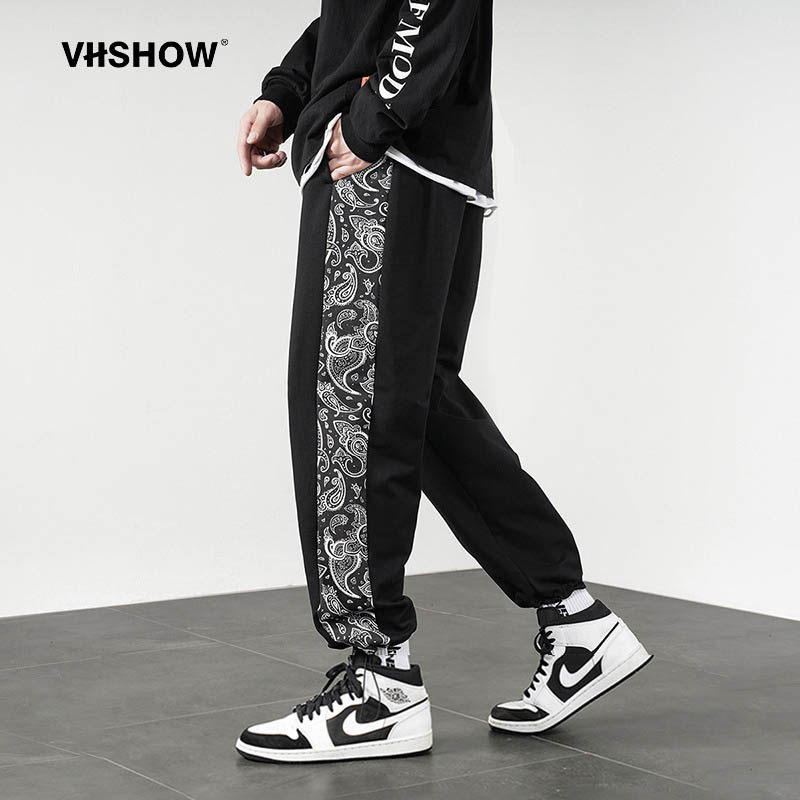 VISHOW休闲裤男士2024夏季新款ins潮流腰果花直筒宽松束脚卫裤子