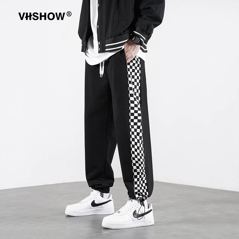 VIISHOW休闲裤男2024春季新款ins潮流棋盘格宽松直筒束脚卫裤子