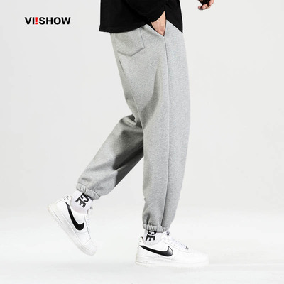 VIISHOW秋季欧美潮牌高街简约纯色长裤宽松休闲束脚垂感慵懒痞帅