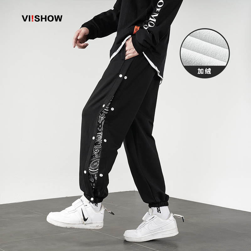 VISHOW2024秋冬新款宽松休闲长裤日式潮流侧边印花排扣学生卫裤
