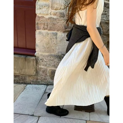 现货！OUNCE白色吊带裙韩国设计师26春季新款气质温柔褶皱连衣裙