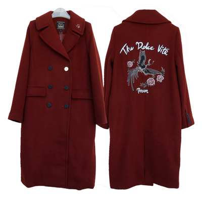 专柜正品断码加厚大绣花毛呢大衣