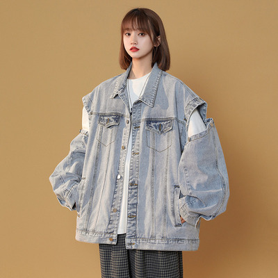 潮标蒂翻领春秋宽松版可拆卸袖子