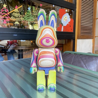 潮牌kaws实木公仔暴力熊bearbrick木头潮玩积木熊手办28cm胡桃木