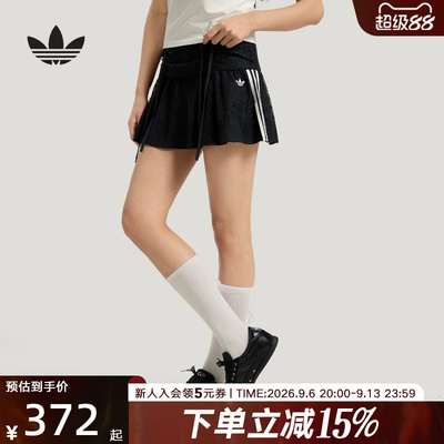 阿迪达斯三叶草女26新款纯欲蕾丝百褶运动潮流个性短裙KU4761