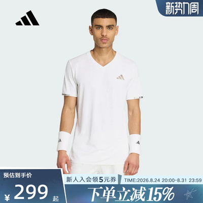 adidas阿迪达斯男英国网球大满列速干运动修身V领短袖T恤 KF5001