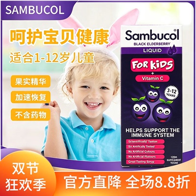 28年9月英国Sambucol儿童黑接骨木糖浆小黑果帮助抵抗力120ML
