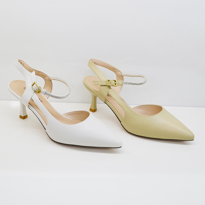 摩西米妮细跟尖头真皮包头凉鞋女