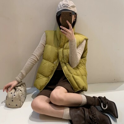 95白鸭绒羽绒服马甲女短款泡芙立领宽松外传2026秋冬新款百搭外套