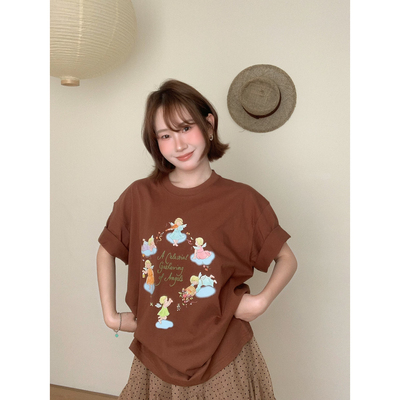 ower April（FA）-季超可爱小天使印花百搭宽松休闲短袖T恤170502