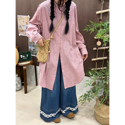 DA.7-春上新日系复古格纹圆领衬衫裙气质显瘦叠穿衬衫7635