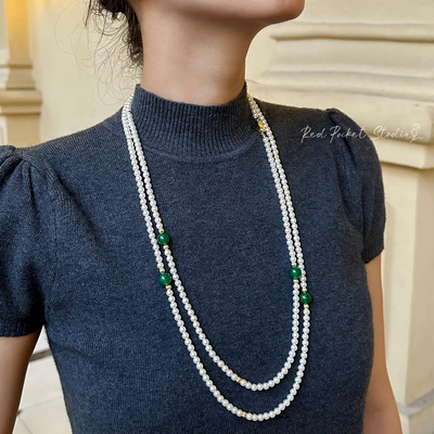 红口袋新中式复古珍珠长款项链