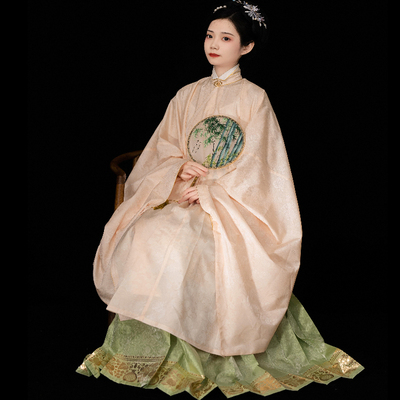 兰芷幽芳 | 凤翥斋明制立领双圈金斜襟大袖醋酸天丝长衫汉服春夏