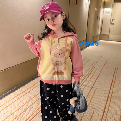 Opao 26秋 6135女童卡通拼色连帽拉链卫衣