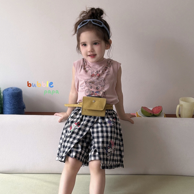 26夏 Bubble 女童粉色卡通背心85137 格子裙裤25397