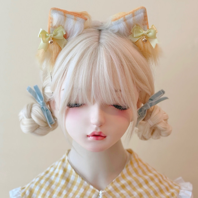 本守造原创手工蝴蝶结铃铛橘猫猫耳发箍毛绒兽耳lolita毛绒kc黄色